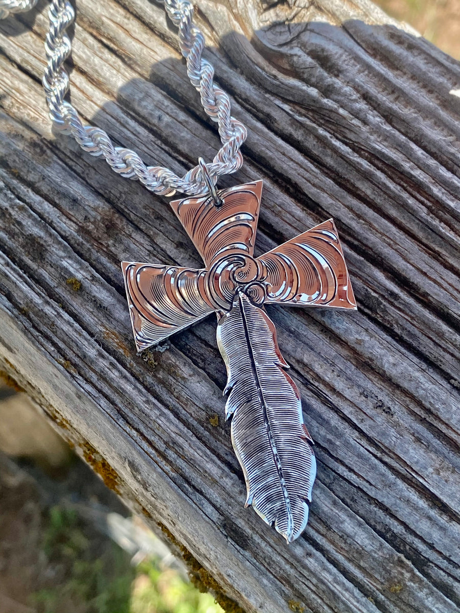 Feather Cross Necklace – Southern Silver Company